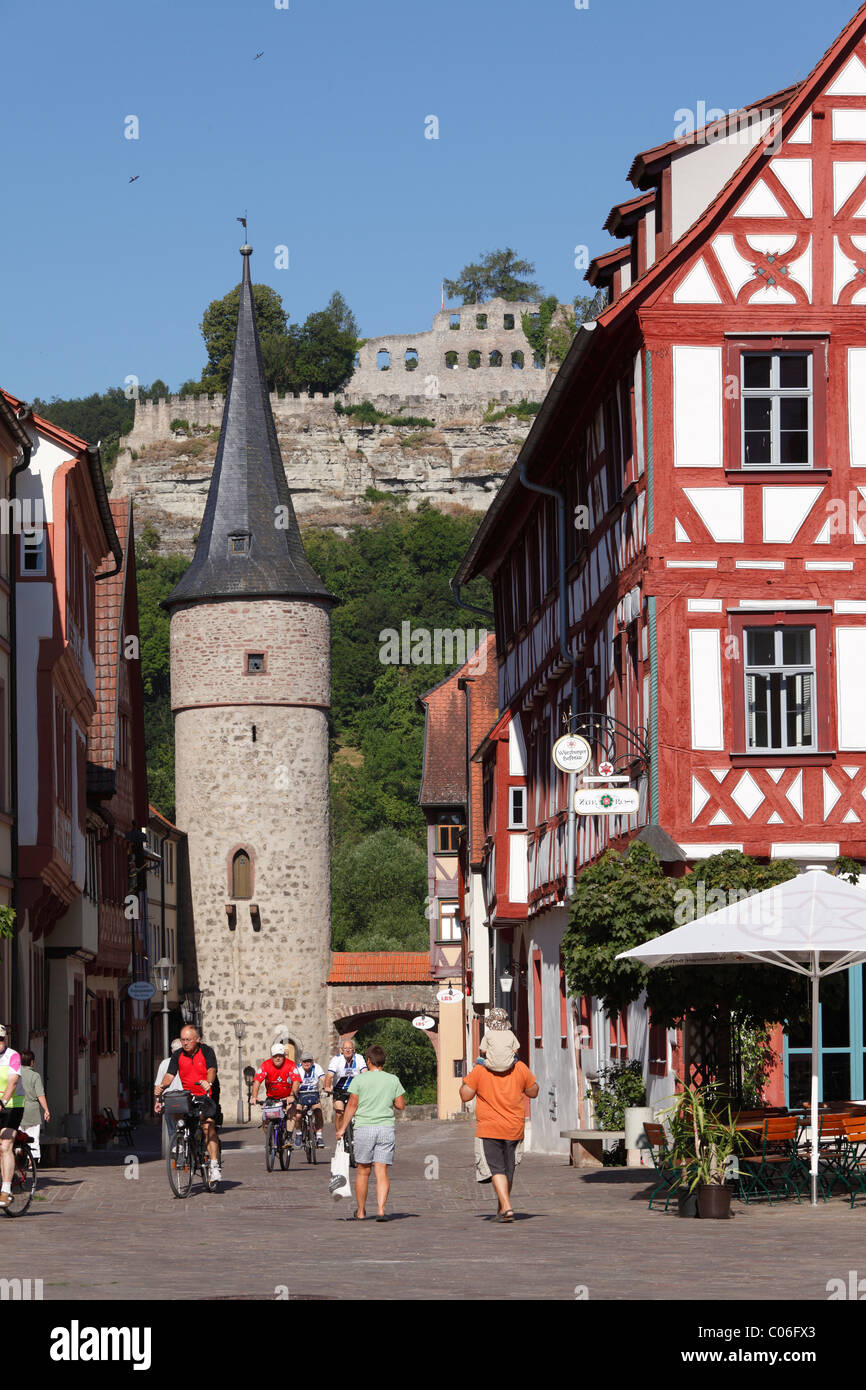 Maintor gate and Karlsburg castle ruin, Karlstadt, Main-Franconia ...