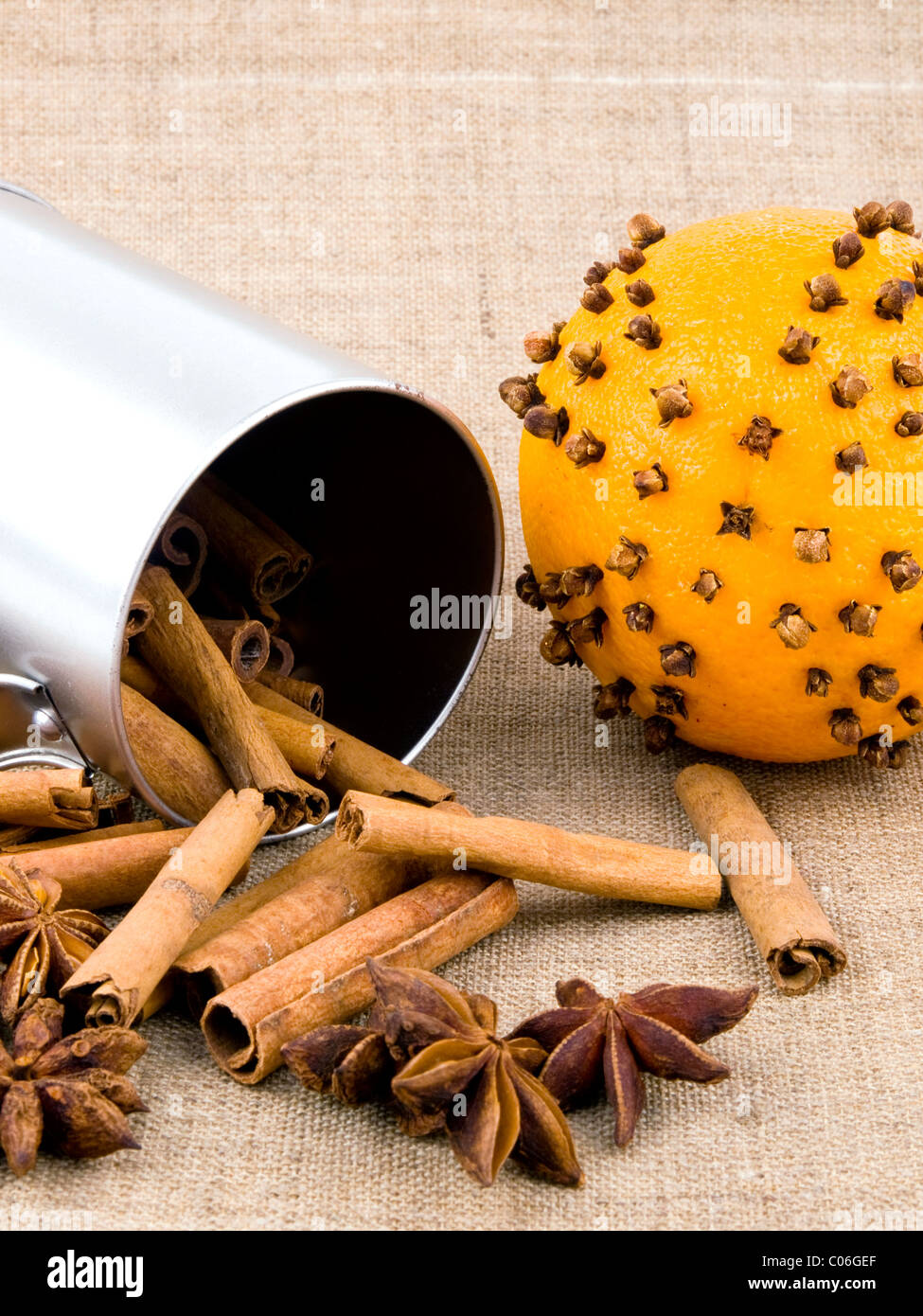 Christmas Arrangement With Orange Cloves Cinnamon Anise And Small