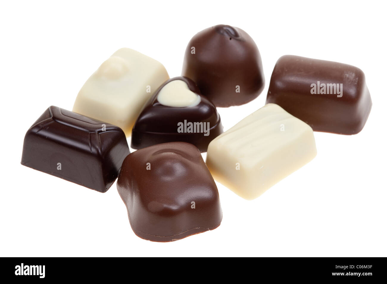 Belgian pralines isolated on a white background Stock Photo - Alamy
