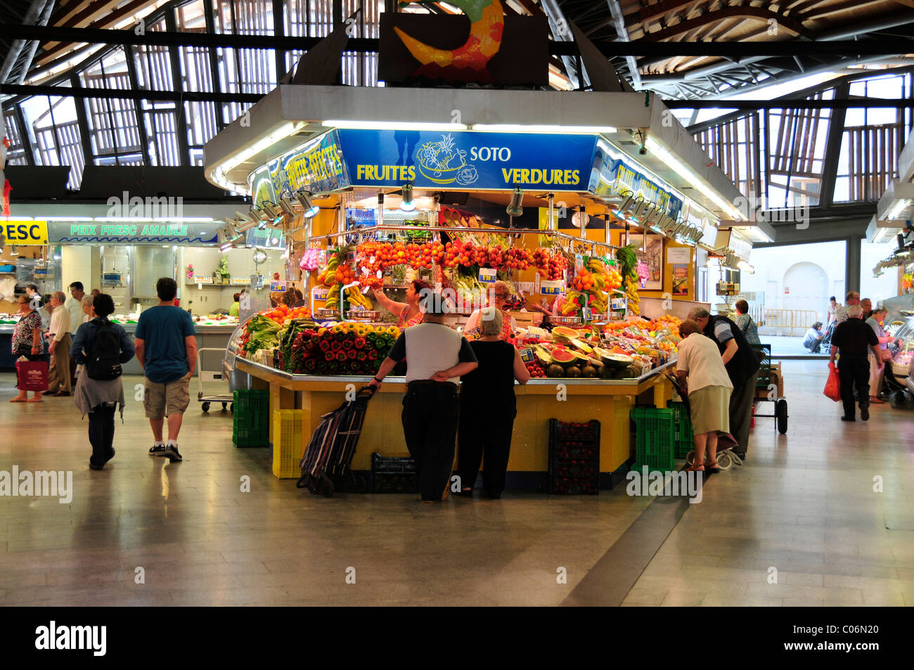 Stall in the Mercat de Santa Caterina Market, Barcelona, Spain, Iberian ...