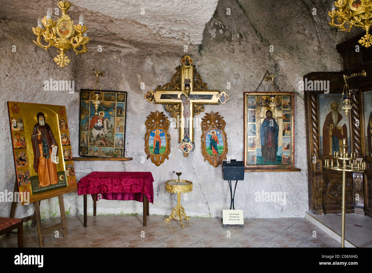 Besarbovo Rock Monastery, interior, Northeastern Bulgaria, Balkans ...