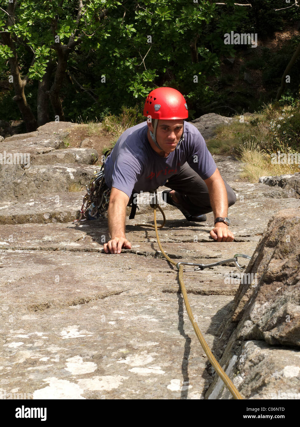 A rock climber on Yogi, Tremadog, Snowdonia Stock Photo - Alamy