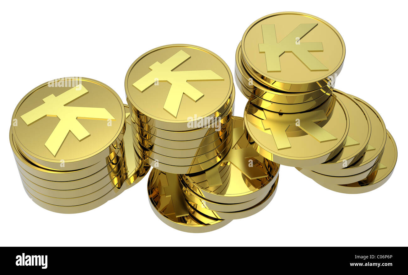 Stacks of gold kip coins isolated on a white background Stock Photo - Alamy