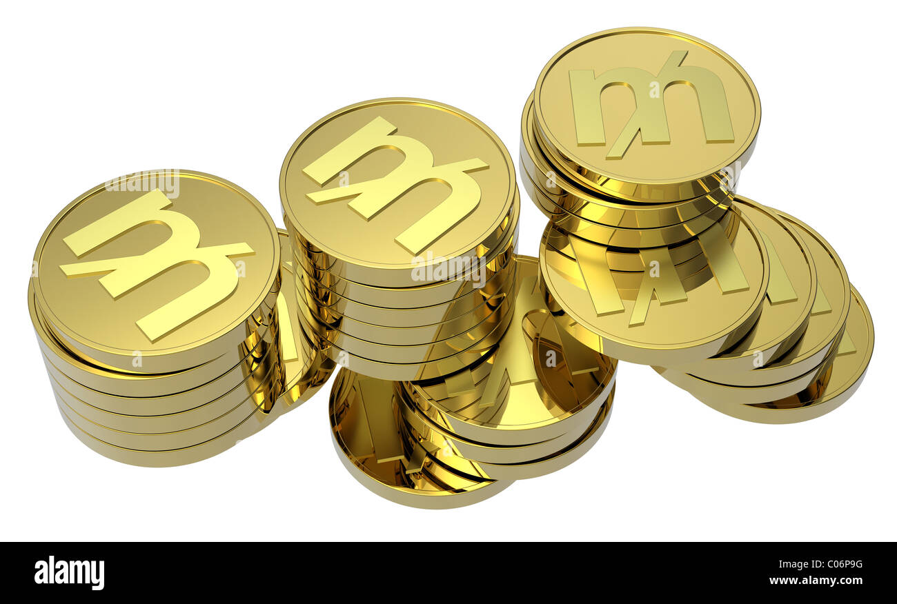 Stacks of gold mill coins isolated on a white background Stock Photo ...