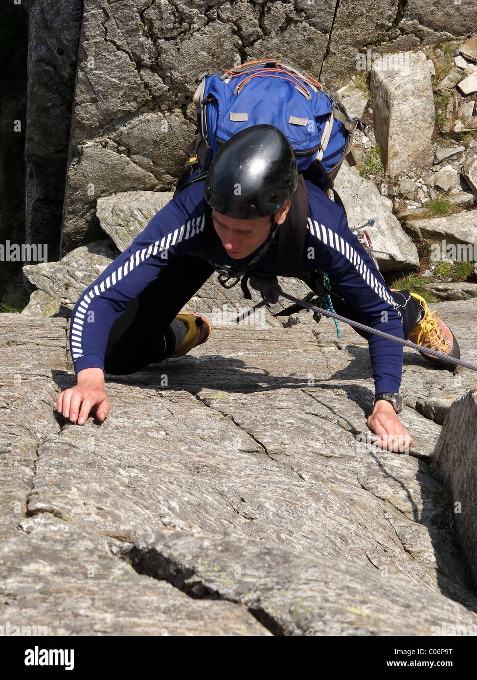 A rock climber on First Pinnacle Rib, Tryfan, Snowdonia Stock Photo - Alamy
