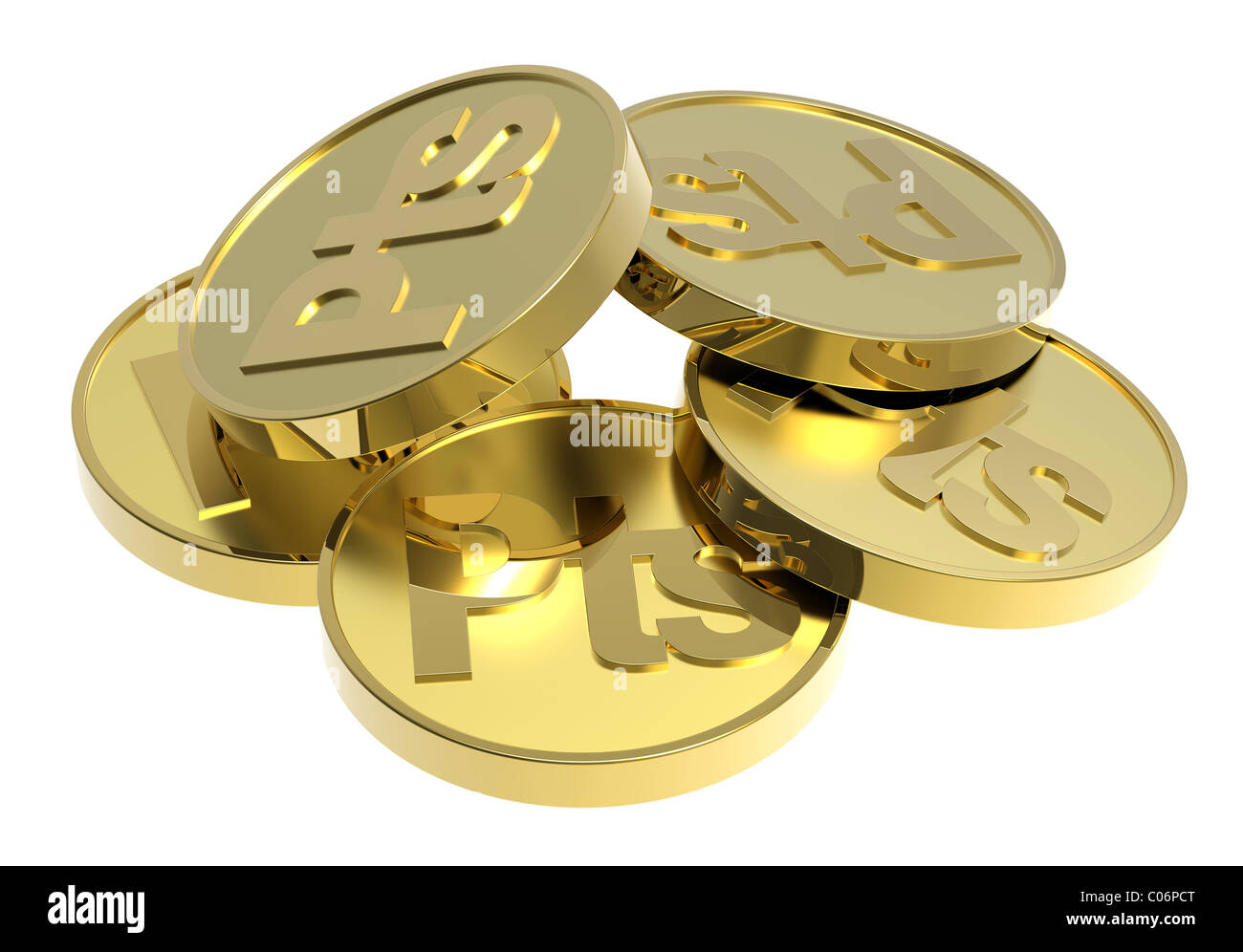 Gold peseta coins isolated on a white background Stock Photo - Alamy