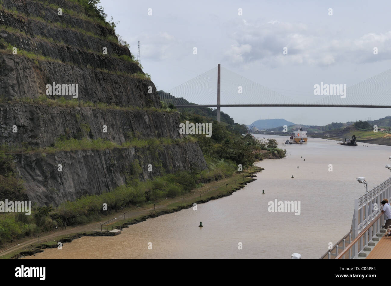 The Gaillard Cut on the Panama Canal, with the Centennial Bridge in the ...