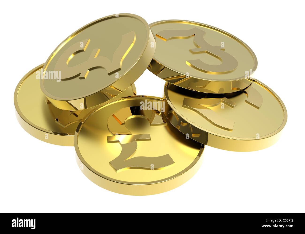 Gold pound coins isolated on a white background Stock Photo - Alamy