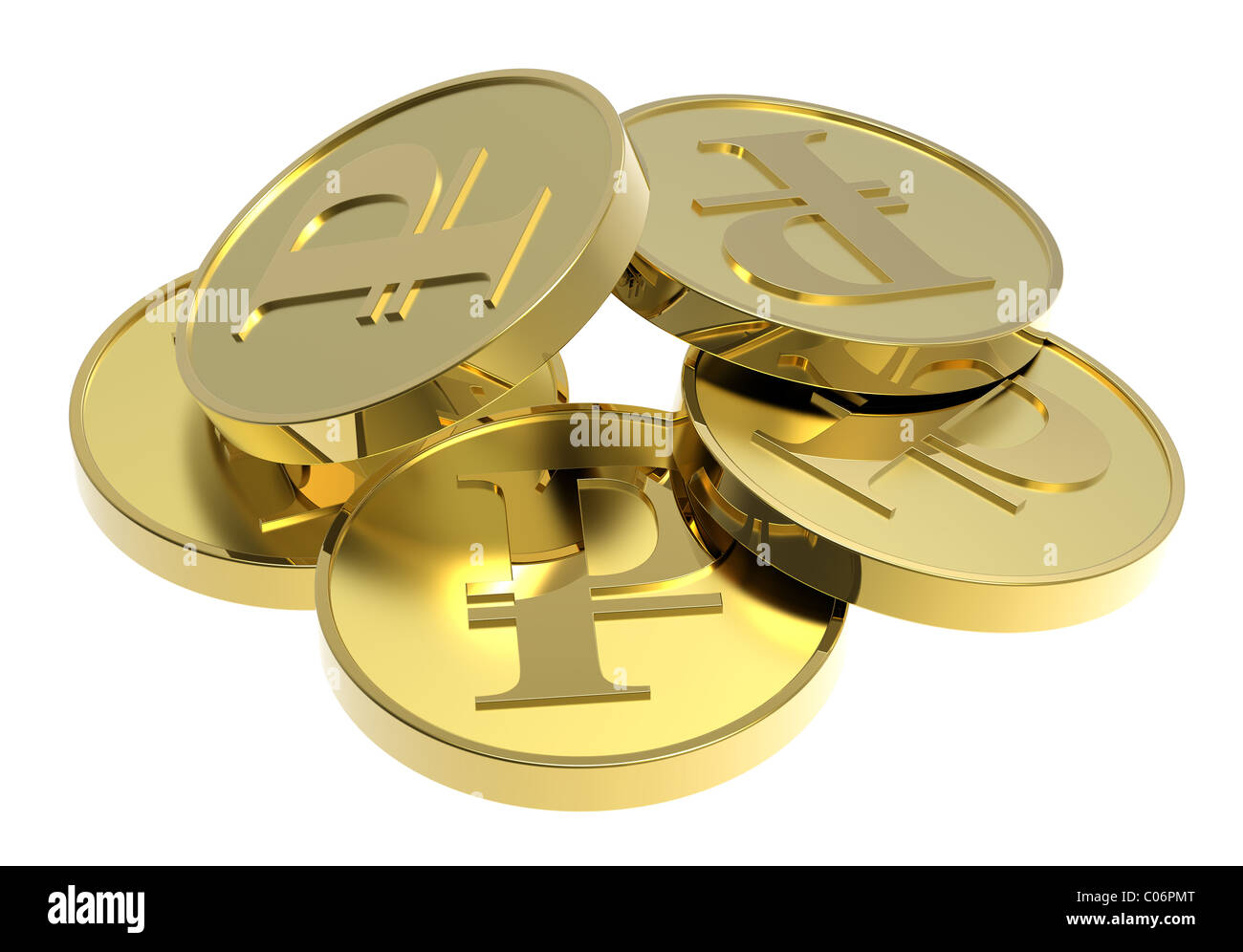 Gold ruble coins isolated on a white background Stock Photo - Alamy