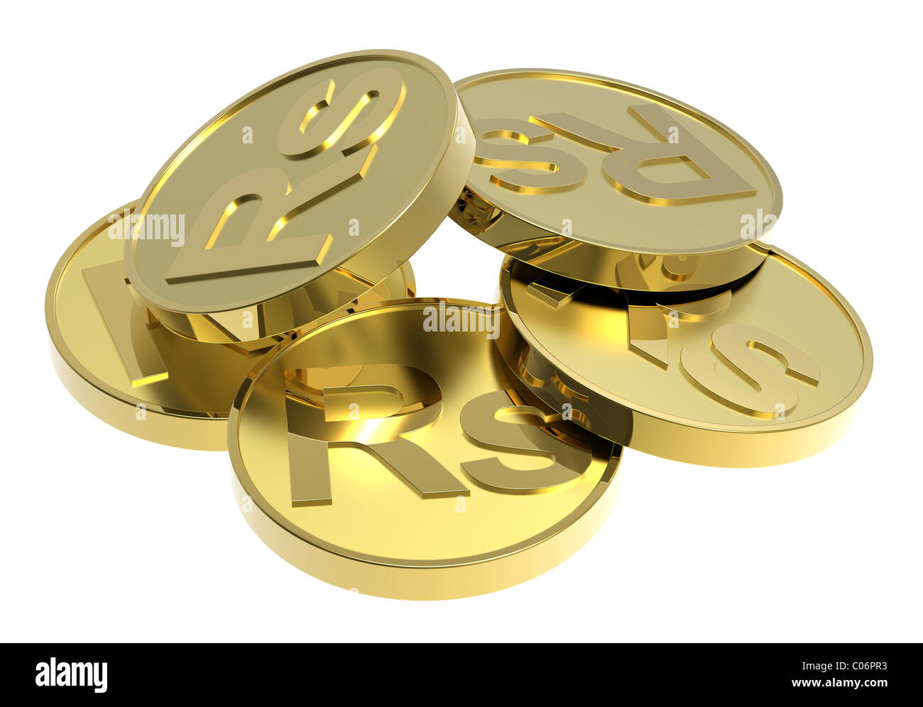 Gold rupee coins isolated on a white background Stock Photo - Alamy