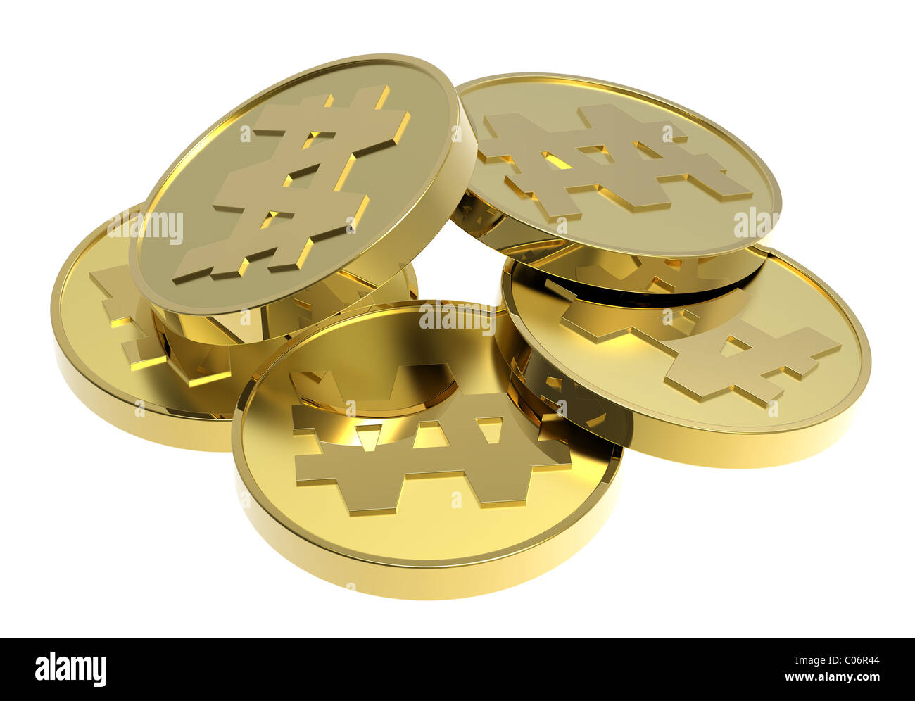 Gold won coins isolated on a white background Stock Photo - Alamy