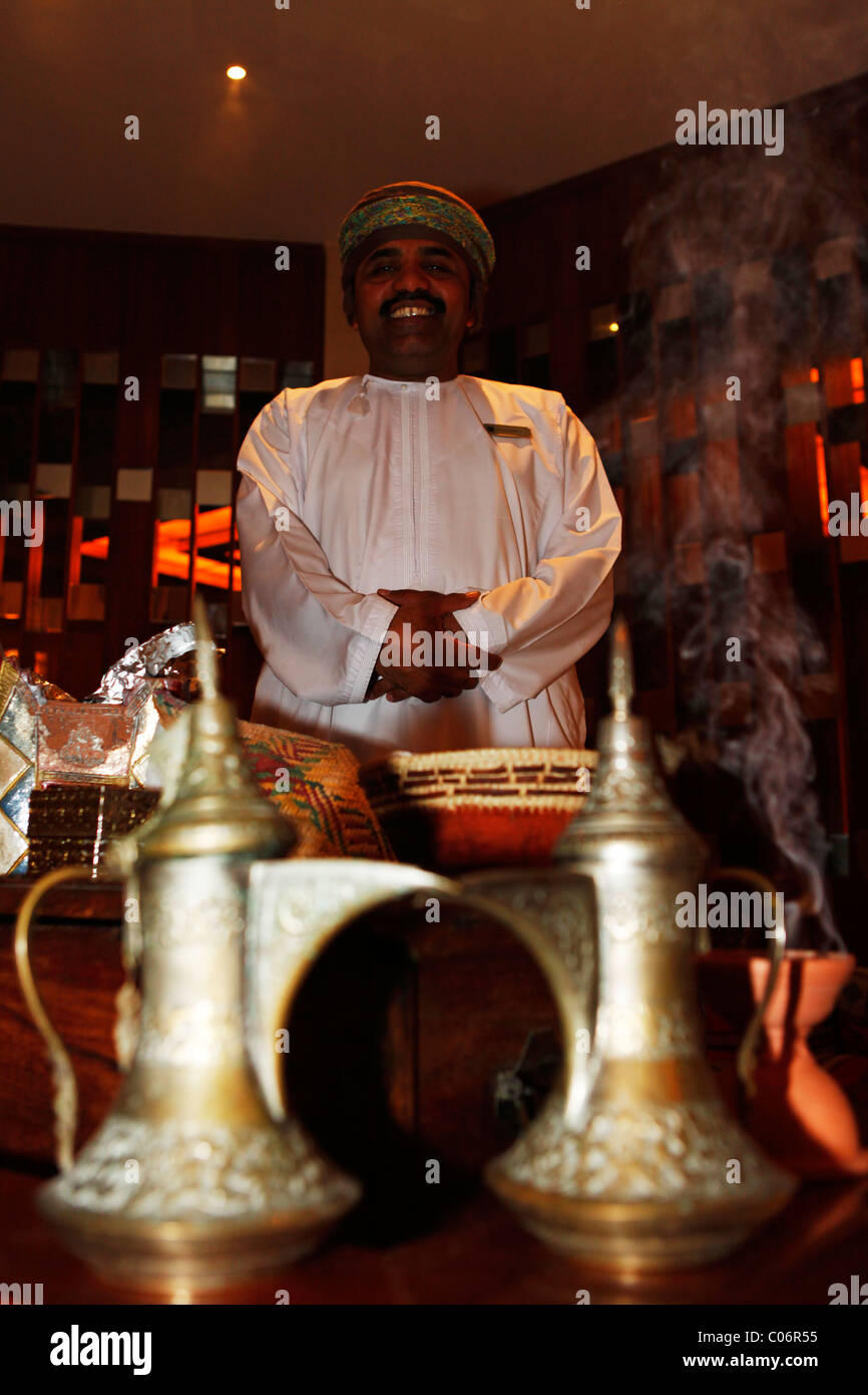 Arabic coffee pots, known as Dallah, stand together in Muscat, Oman ...