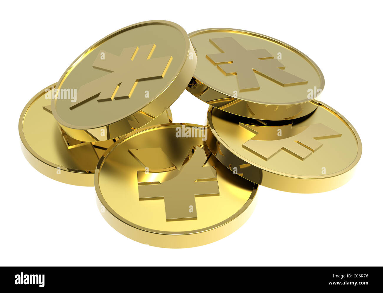 Gold yen coins isolated on a white background Stock Photo - Alamy