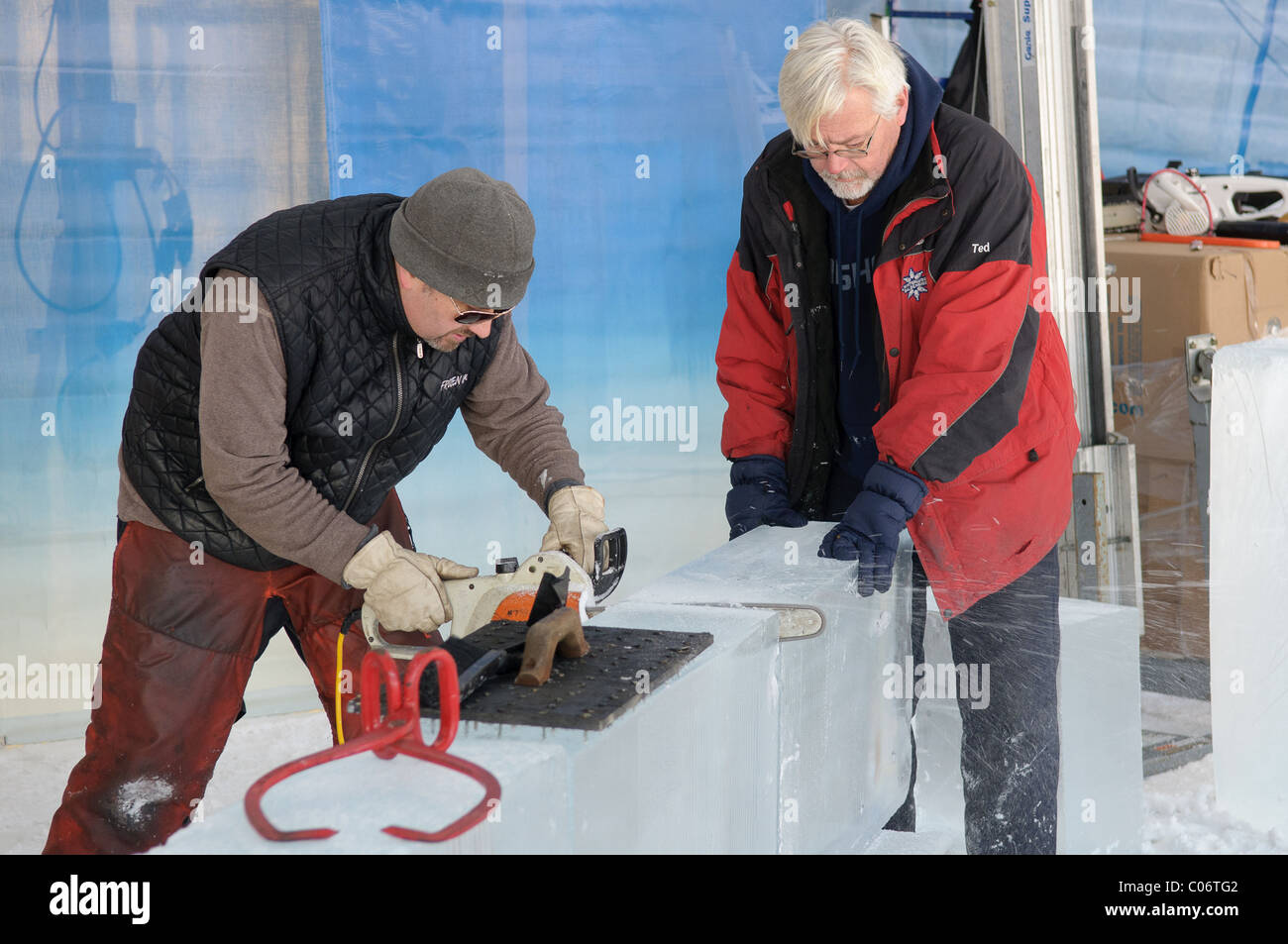 Teams of professional ice carvers work together to build massive ice ...