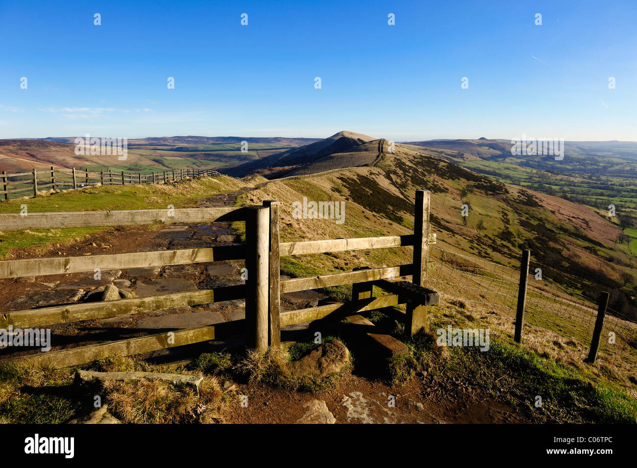 stile and gate on the great ridge looking towards hollins cross ...