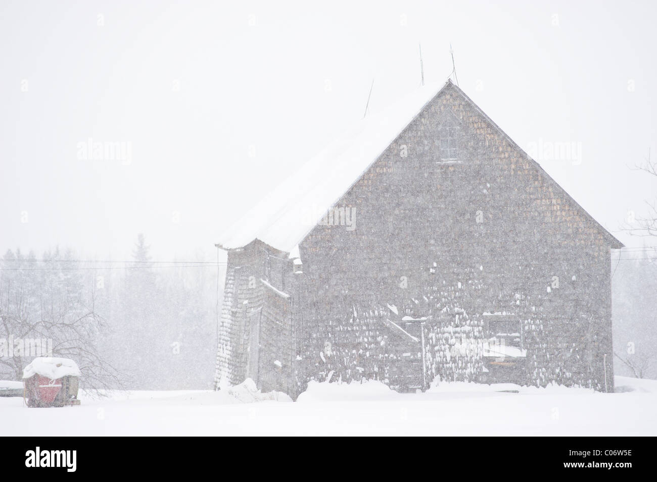 Weathered barns in winter snow storm in Eastern Canada Stock Photo - Alamy