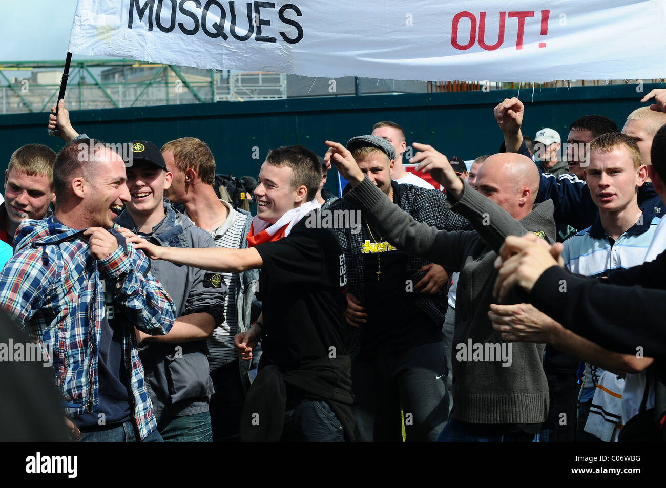 EDL supporters sing England songs at the UAF crowd Stock Photo - Alamy