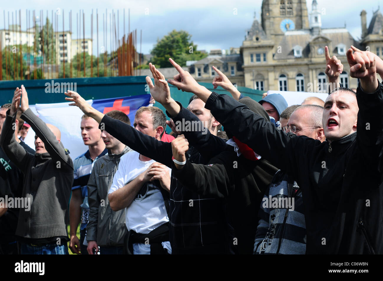 EDL supporters sing England songs at the UAF crowd Stock Photo - Alamy
