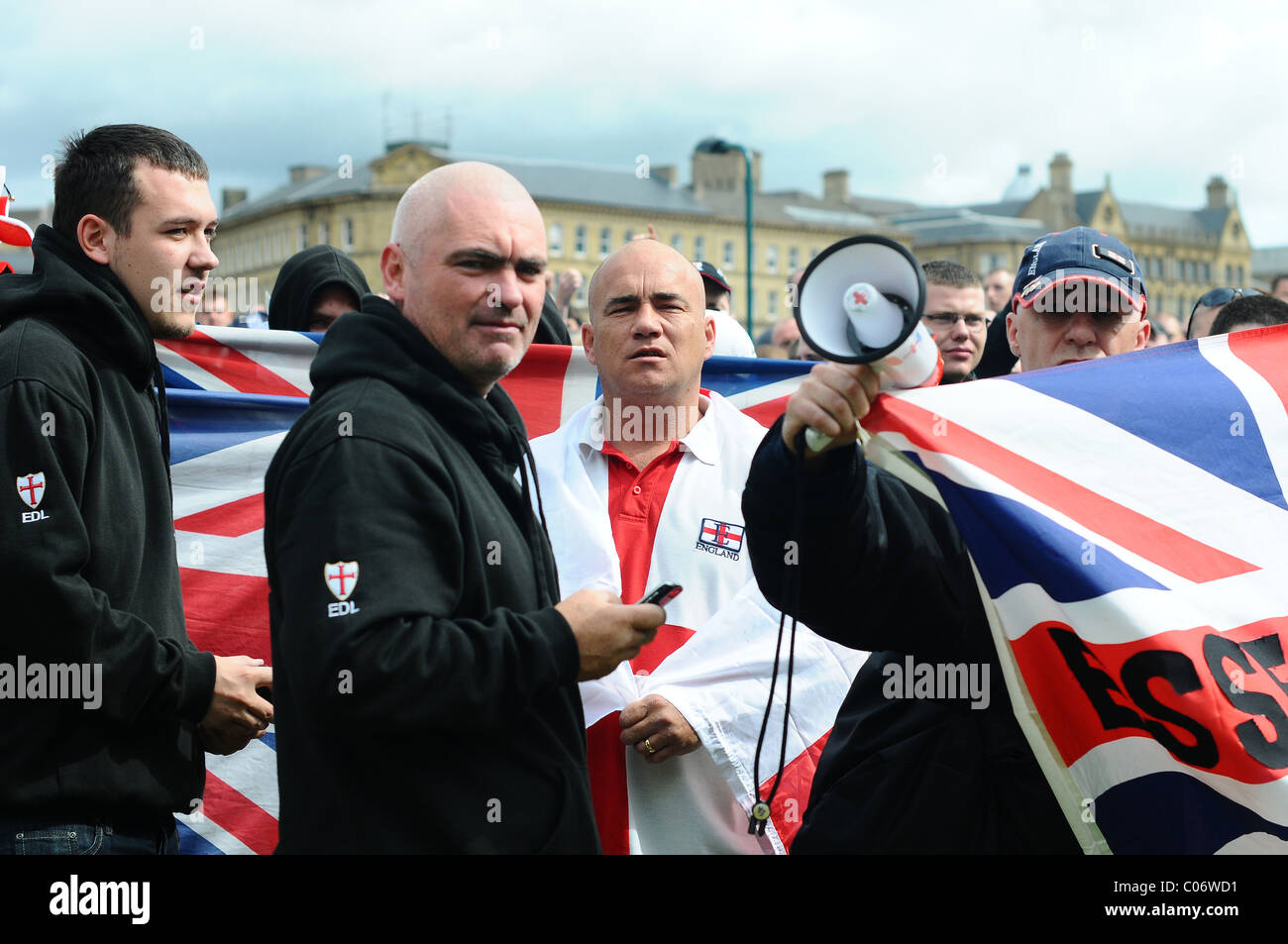 EDL supporters chants England songs at the UAF crowd Stock Photo - Alamy