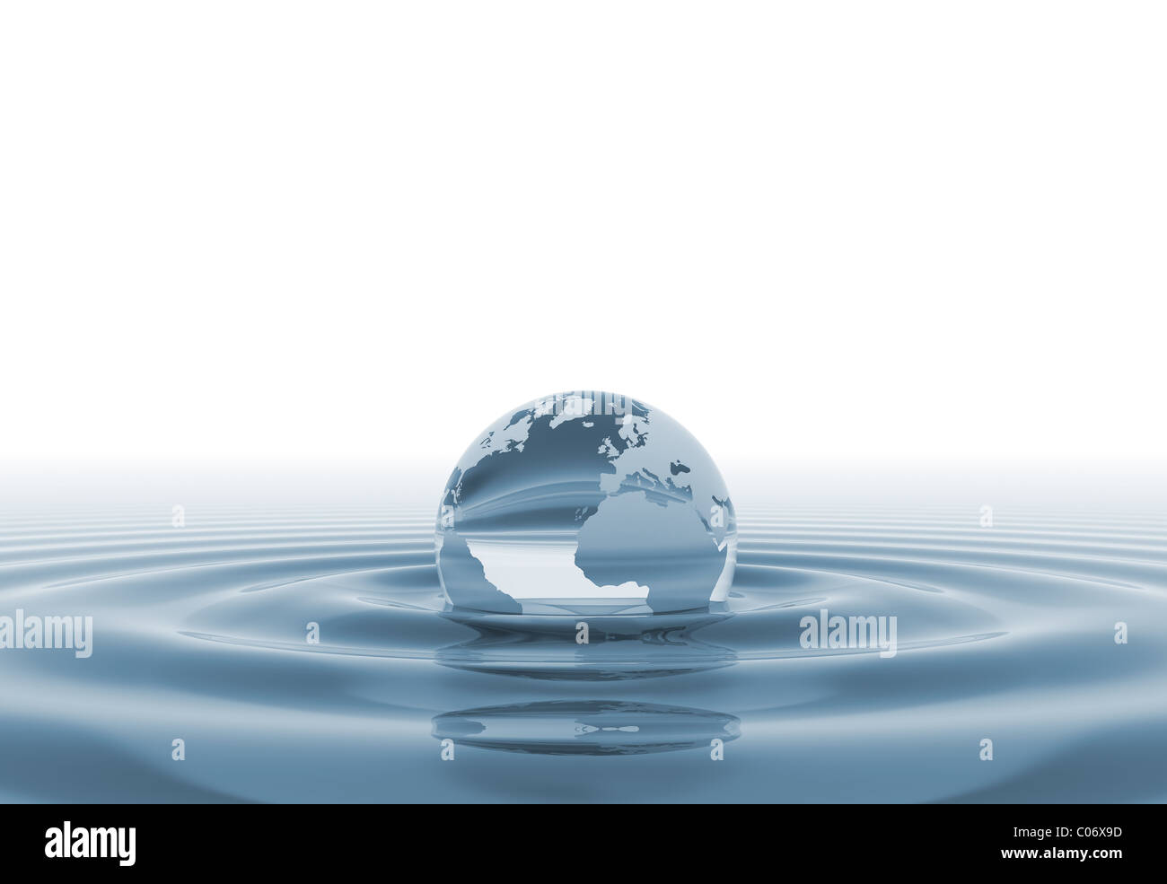 World globe in blue water - clean concept illustration Stock Photo - Alamy