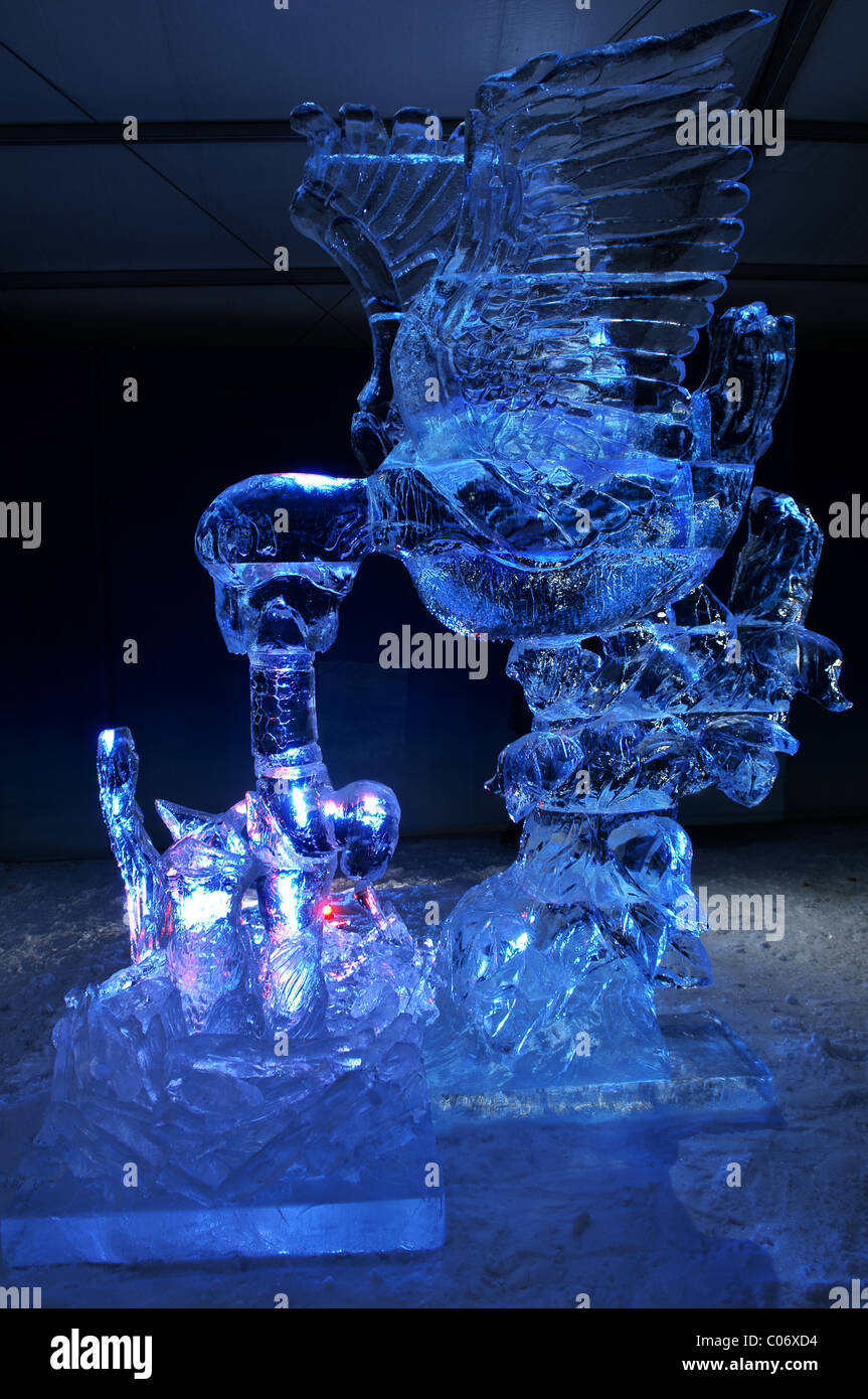 Teams of professional ice carvers work together to build massive ice ...