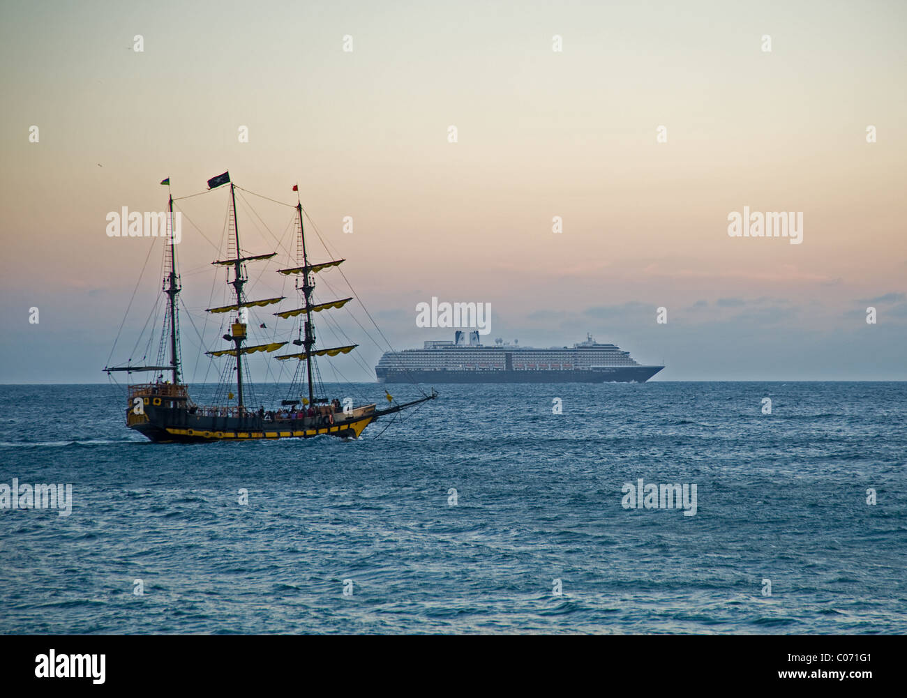 Pirate show yacht boat ship cruise ship horizon pacific ocean near Cabo ...