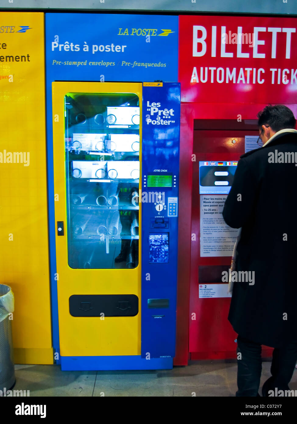 Paris, France, Man Buying, French Vending Machine, Post Office and ...
