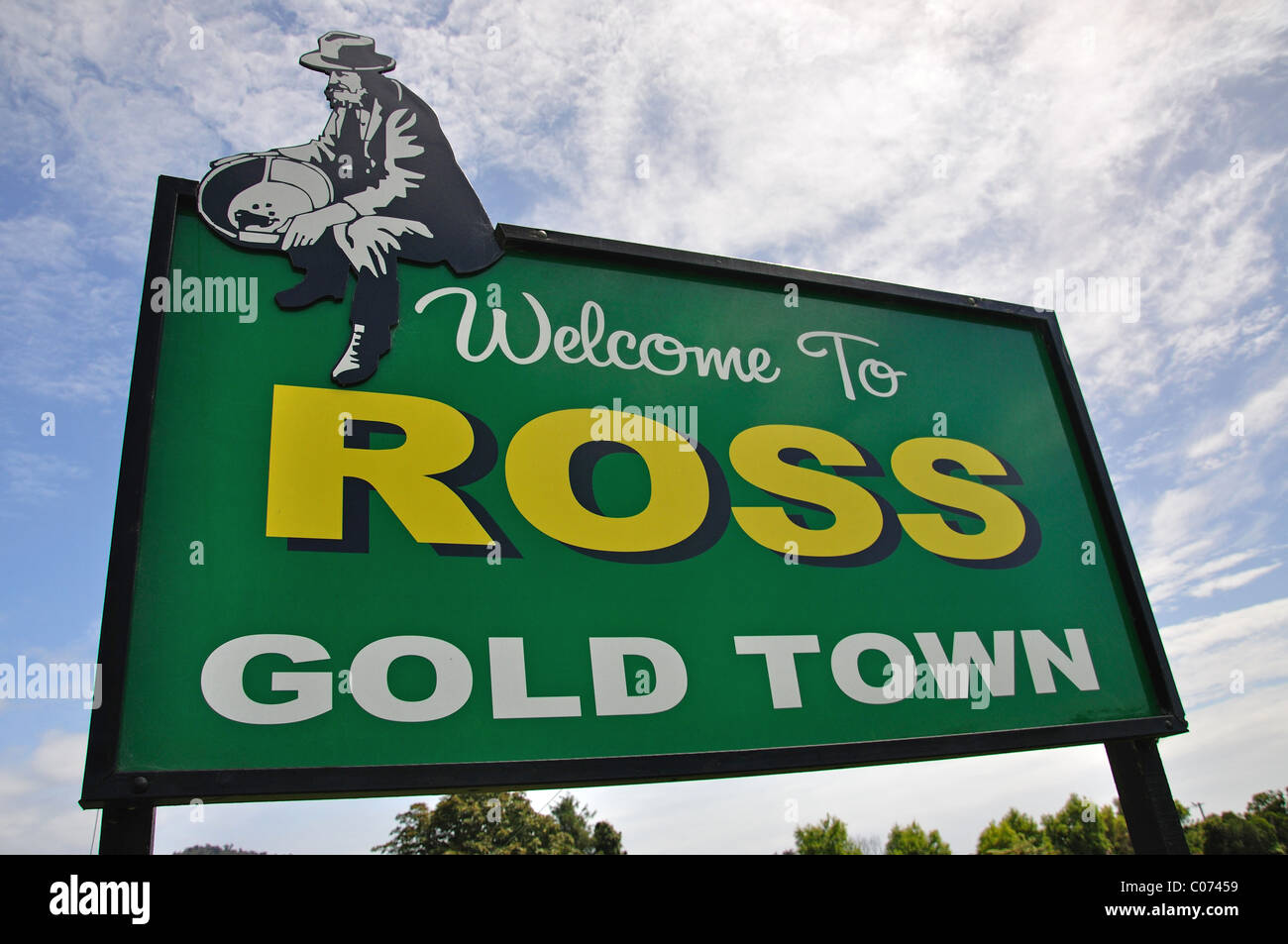 Welcome to Ross 'Gold Town' sign, Ross, West Coast Region, South Island ...