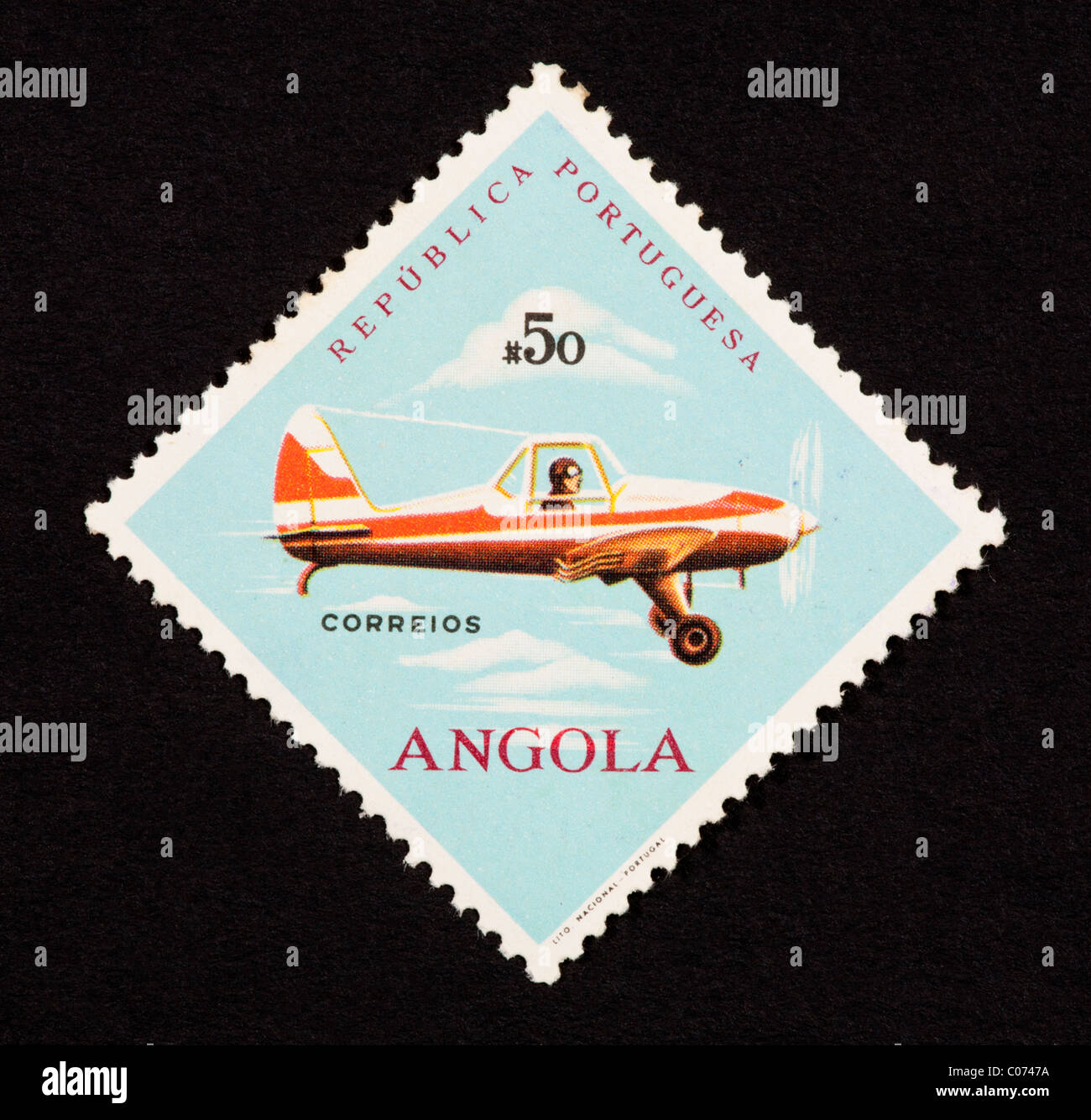 Postage stamp from Angola depicting a private airplane Stock Photo - Alamy