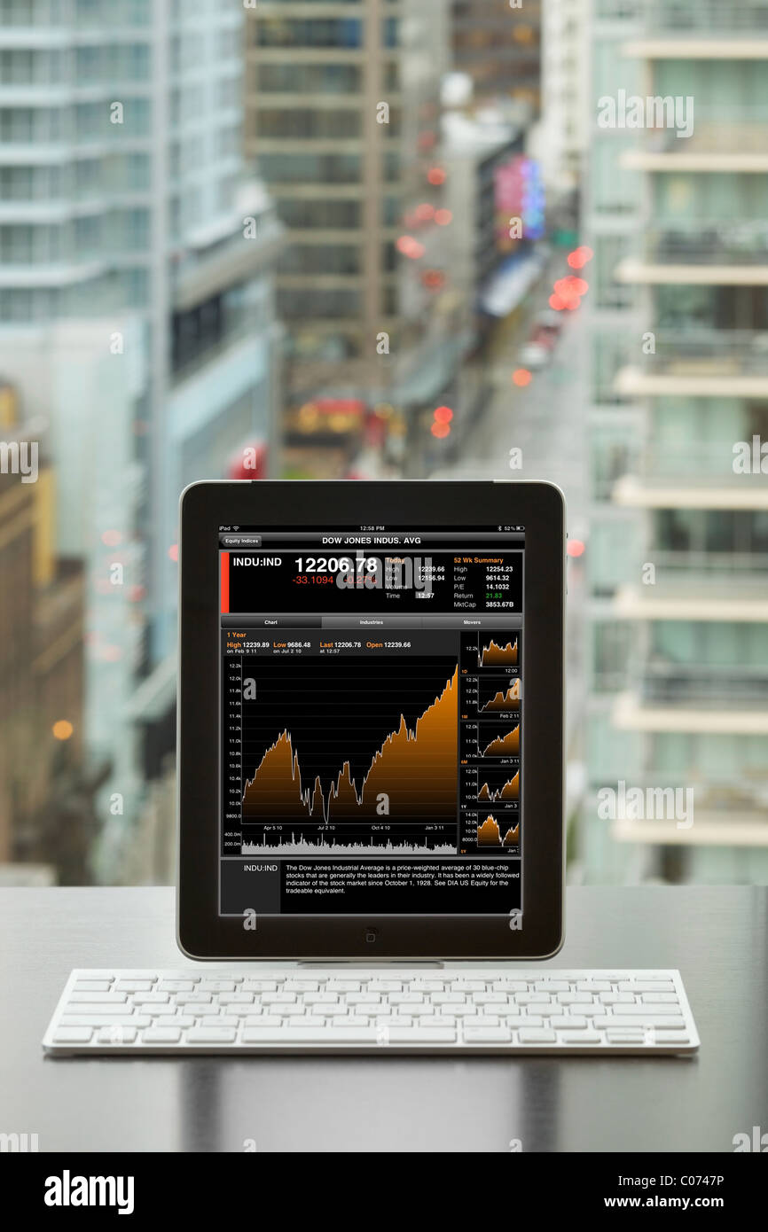 iPad being used in an office with wireless bluetooth keyboard showing ...