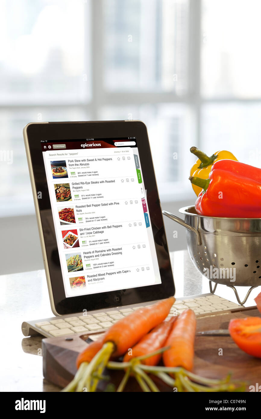 iPad Epicurious cooking application screen being used in the kitchen ...