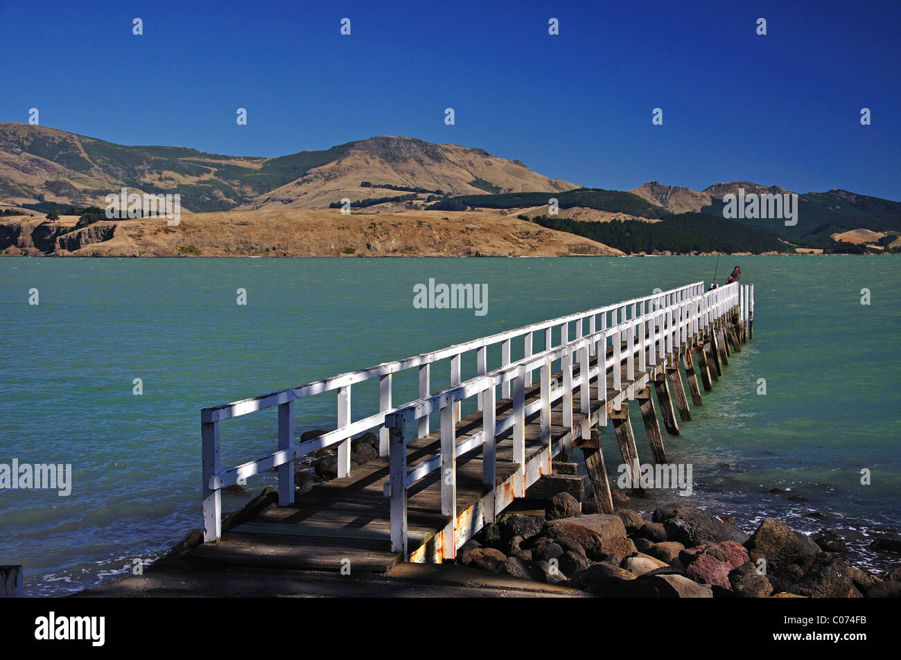 Wooden jetty, Rapaki, Lyttelton Harbour, Bank's Peninsula, Canterbury ...