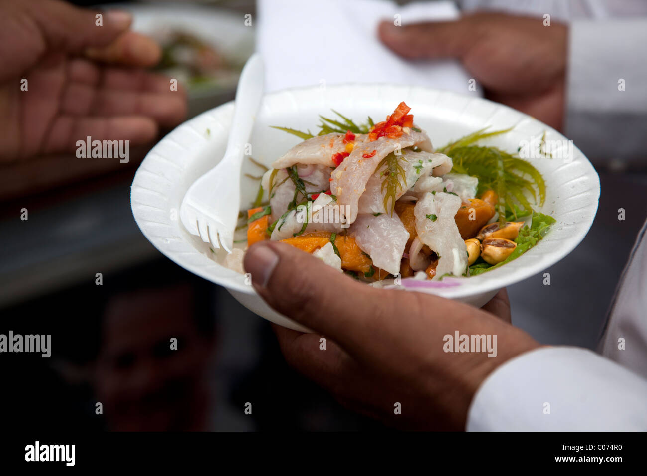 A bowl of typical Peruvian ceviche, or cebiche, as seen at the Mistura ...