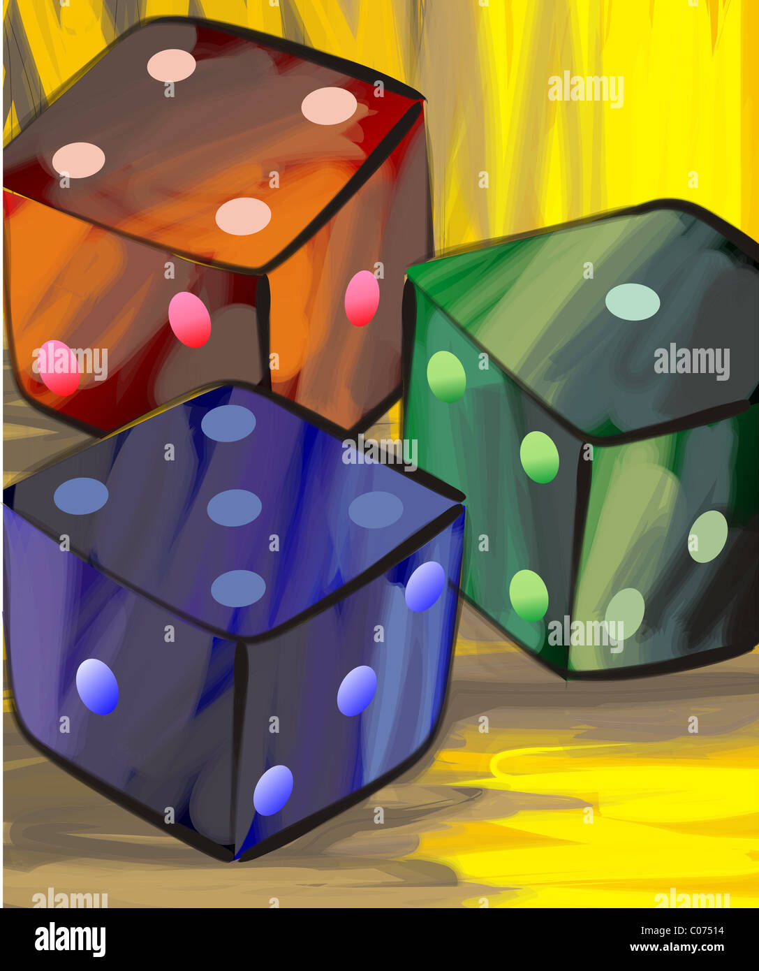Digital painting of three dices. The artist is feeling the sense of fun ...