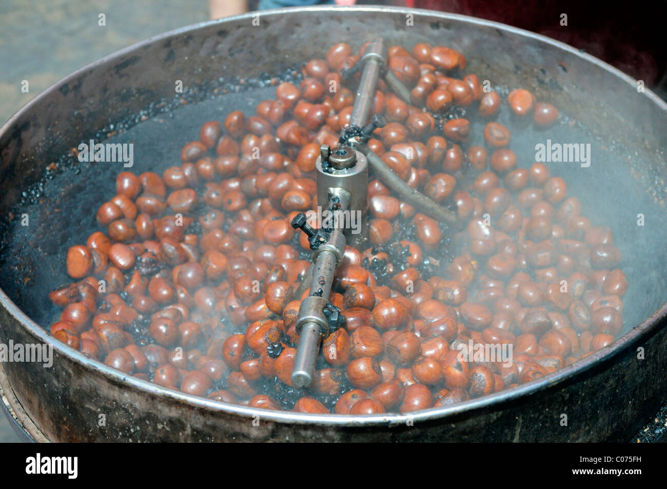 hot chestnuts being turned food stall stand petaling market kuala ...