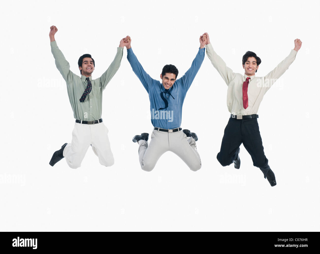 Jumping holding hands Cut Out Stock Images & Pictures - Alamy