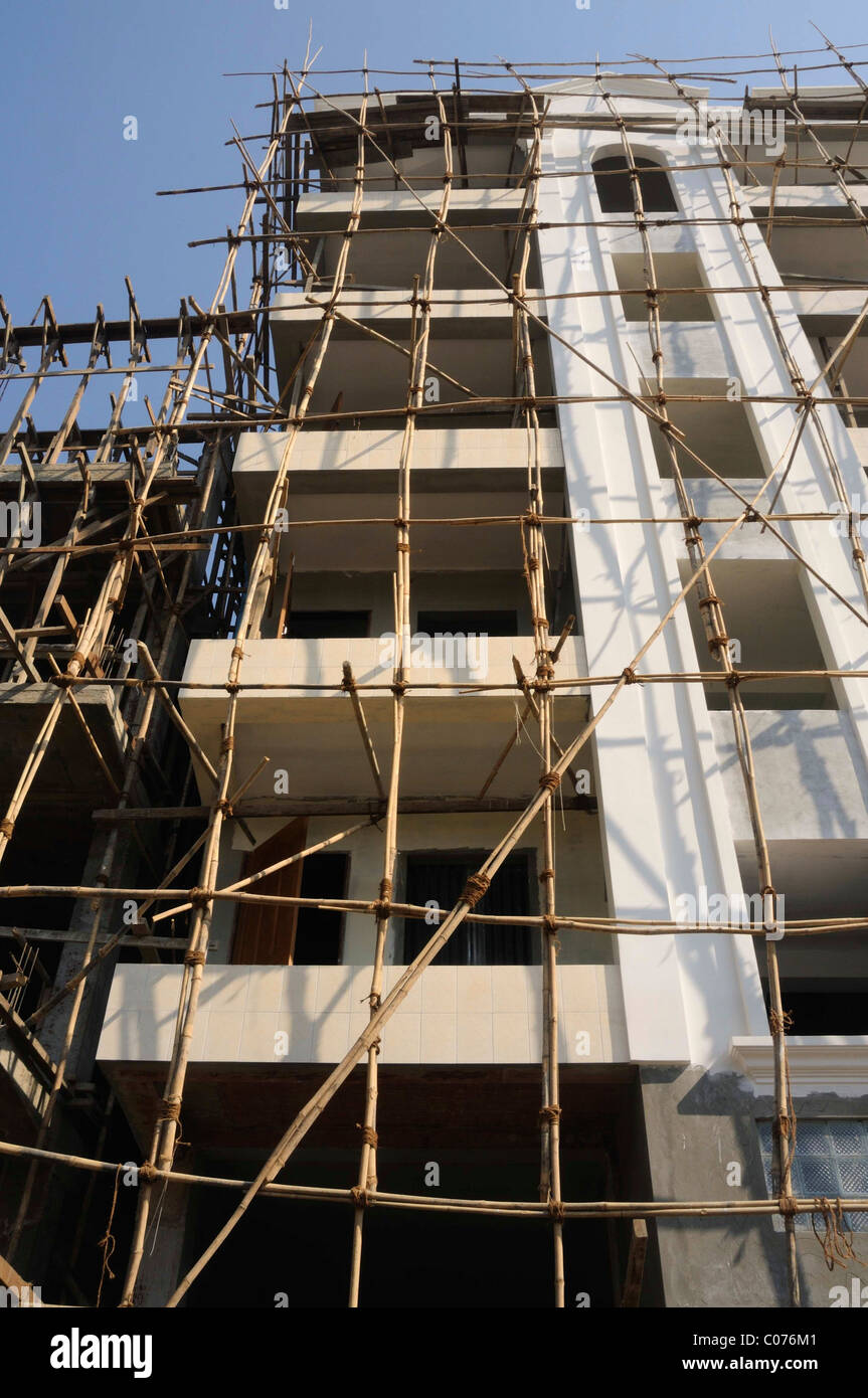 Bamboo scaffolding on a building, Yangon, Rangun, Myanmar, Burma ...