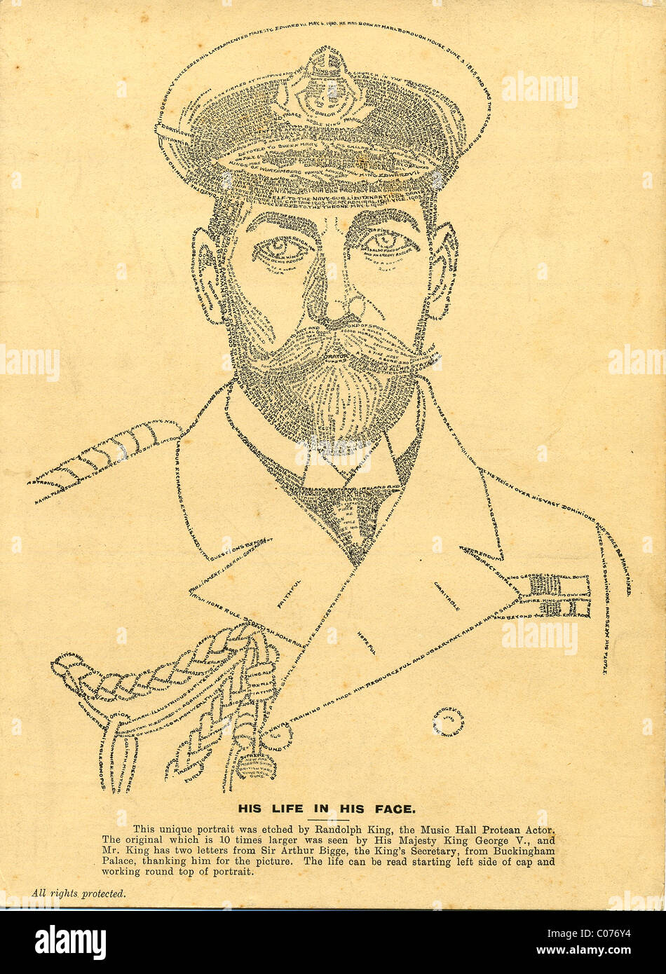 Giant picture postcard showing word portrait of King George V Stock ...