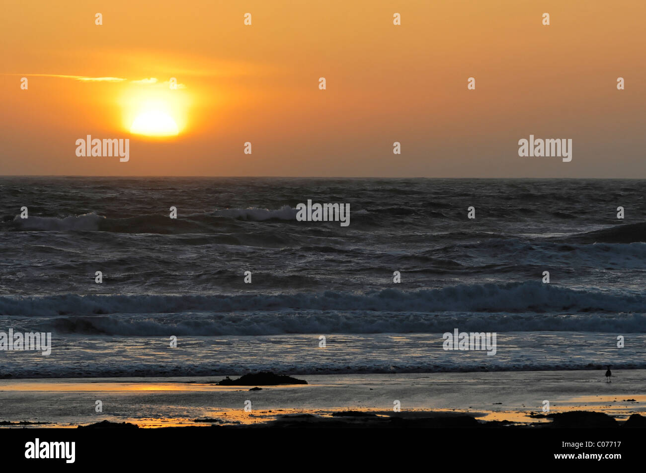 Sunset on the beach at Morro Bay, Pacific Ocean, California, USA, North ...