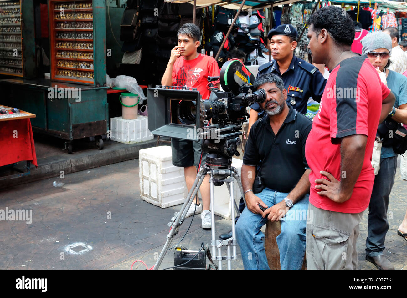 film crew filming working on jalan petaling street market chinatown ...