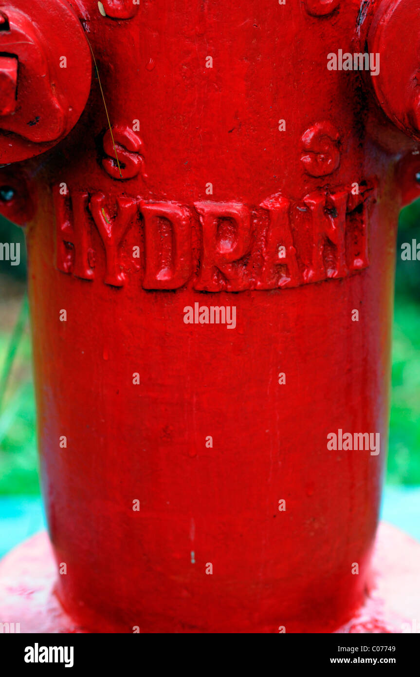 bright red fire hydrant close up detail safety safe control Stock Photo ...