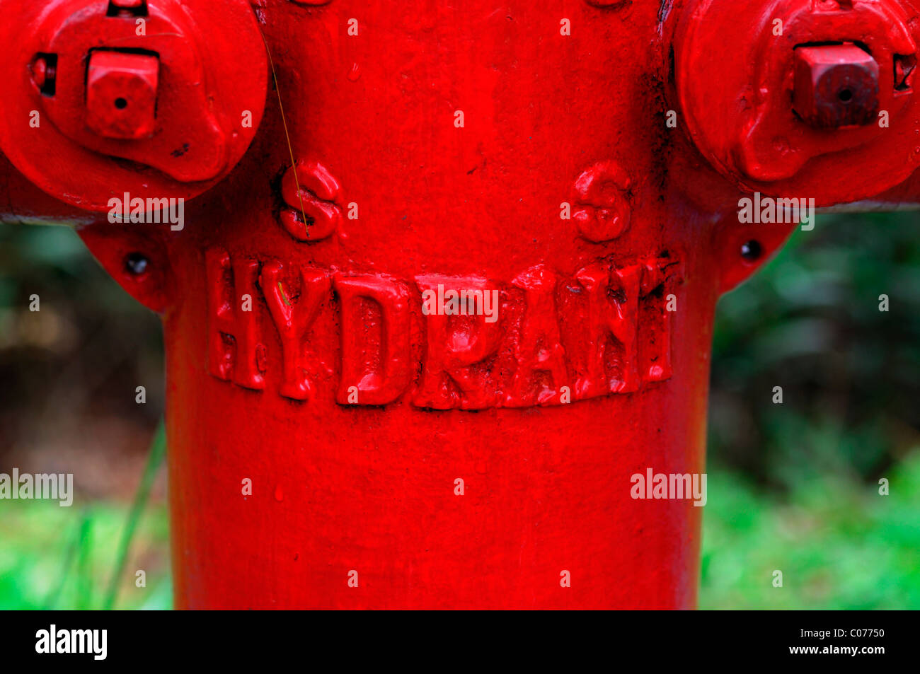 bright red fire hydrant close up detail safety safe control Stock Photo ...