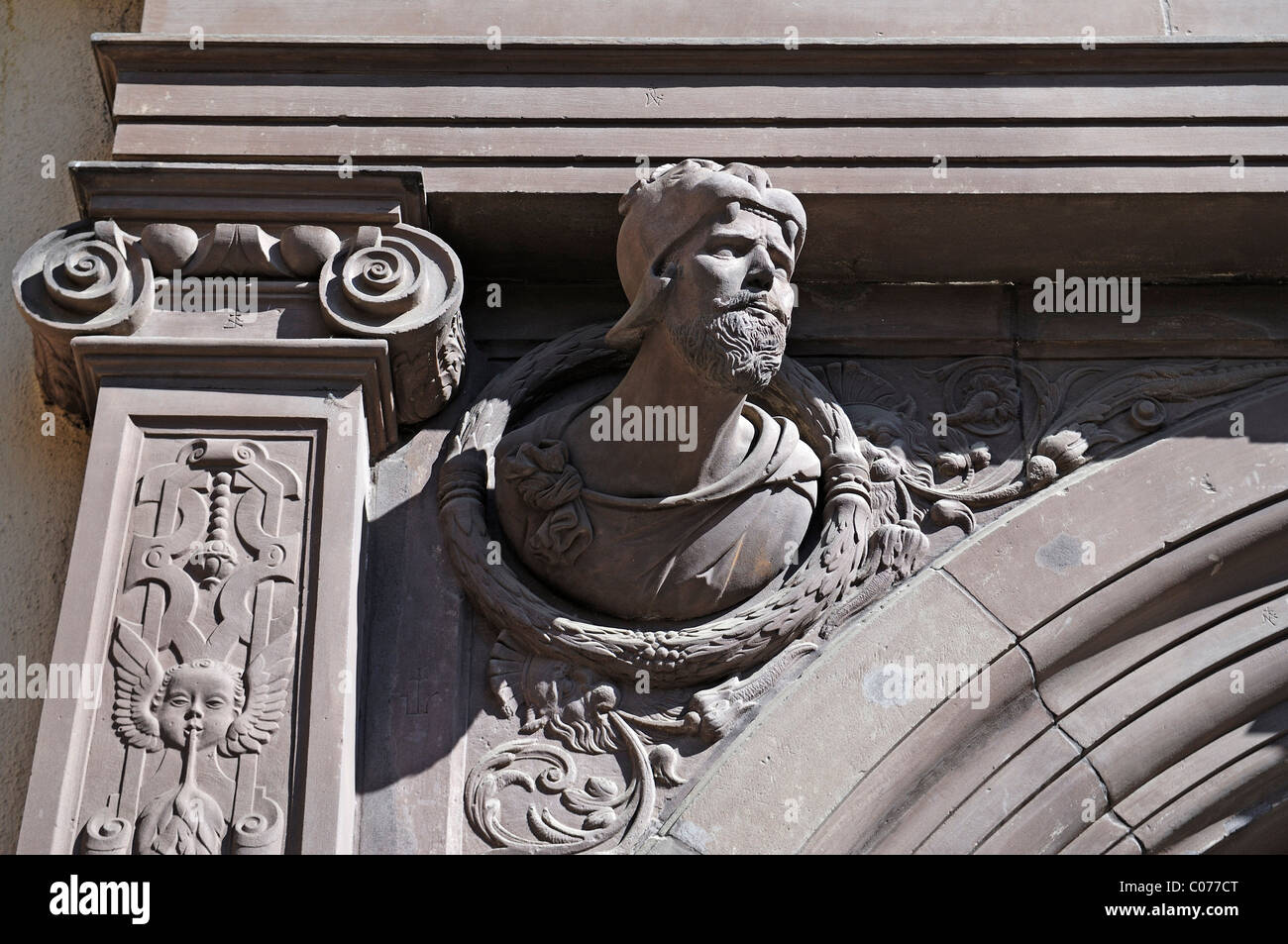 Man's head at the old town hall, from 1570 by stonemason Nicholas ...
