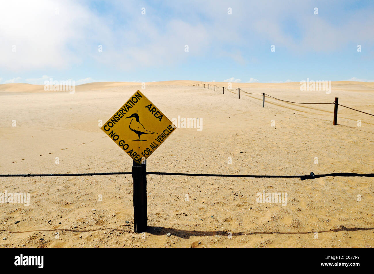 Fence in the desert at the Namib-Naukluft National Park near Swakopmund ...