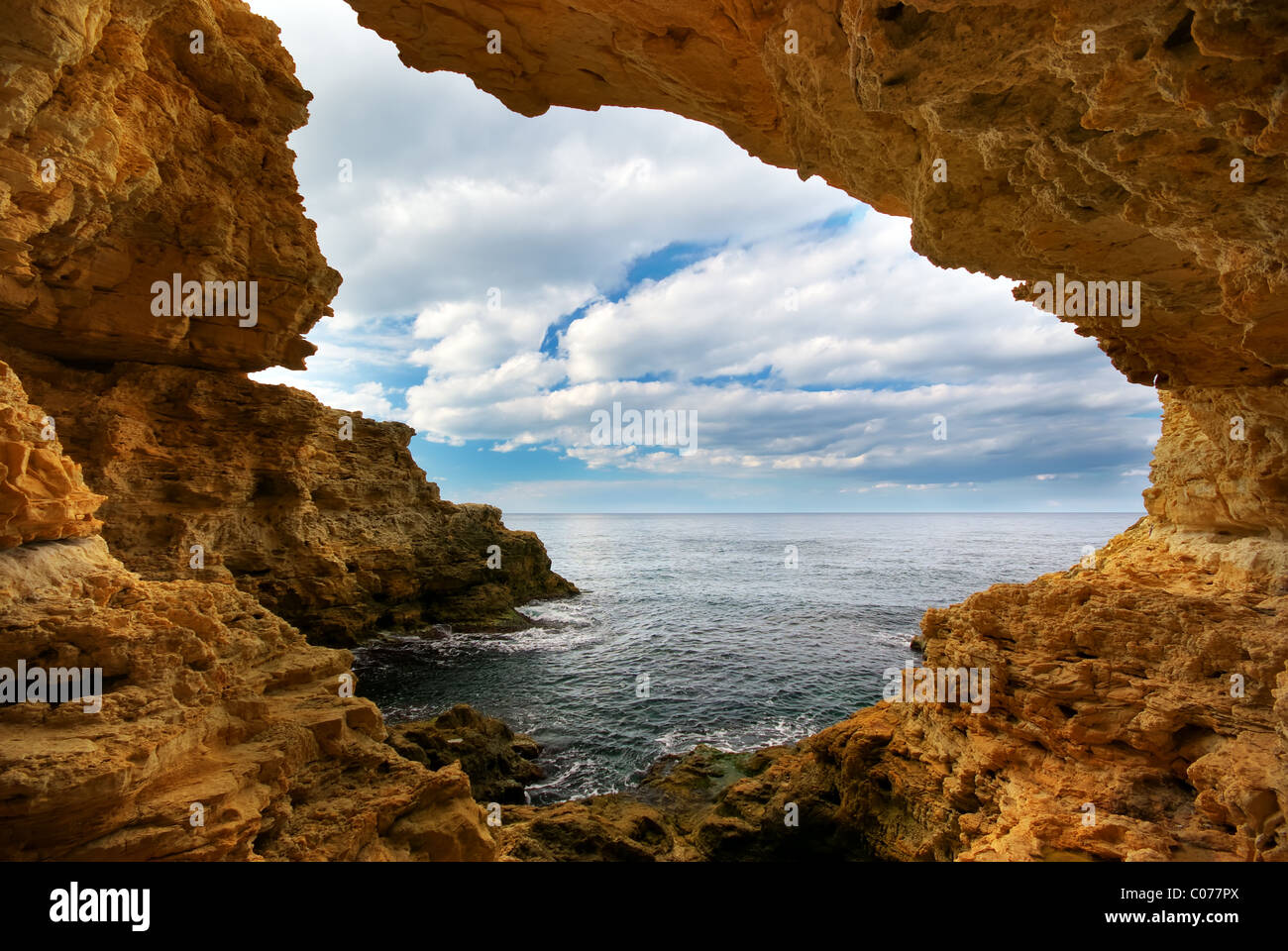 Sunset into grotto. Nature composition Stock Photo - Alamy