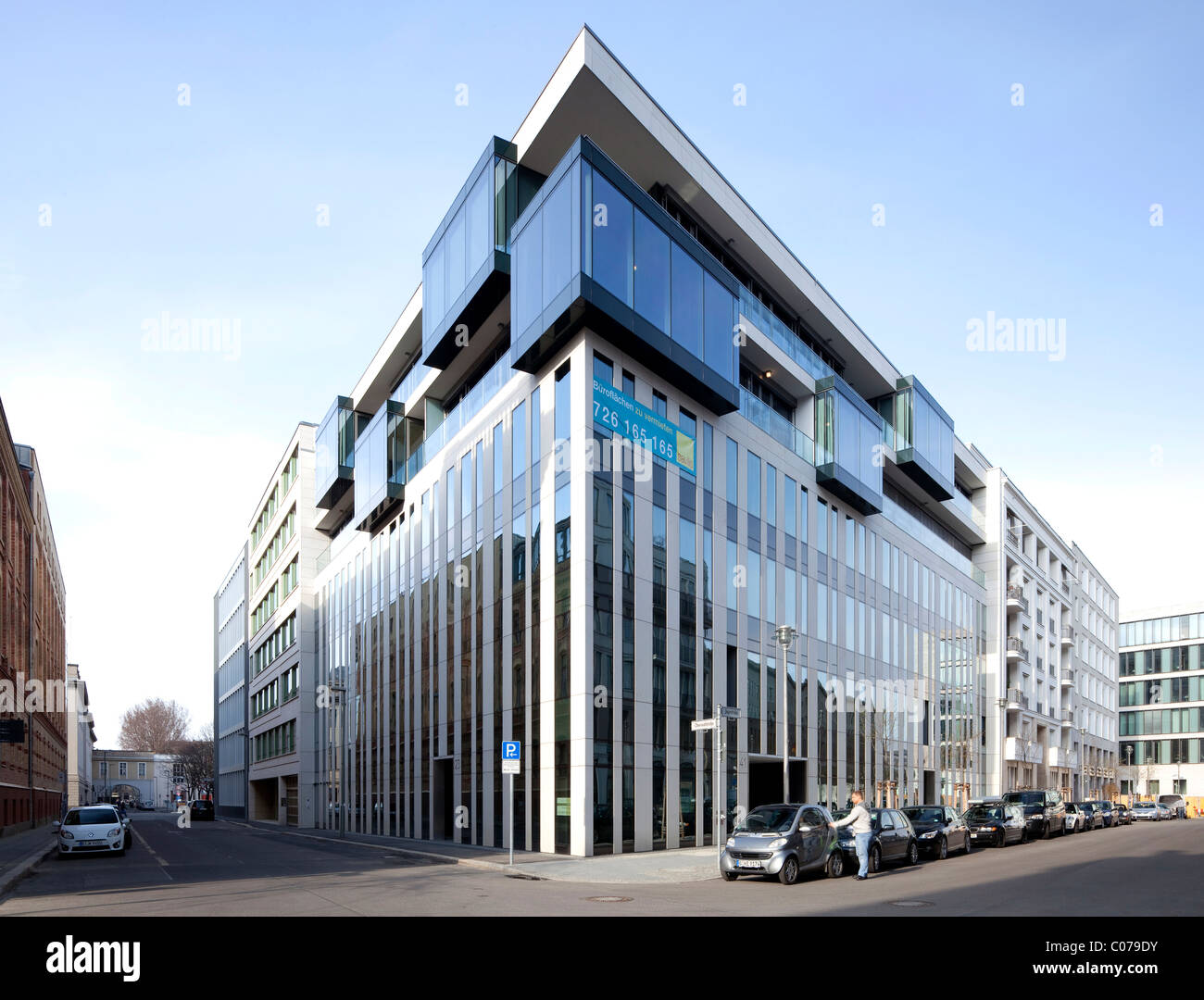 Modern office building on Jaegerstrasse street, Mitte district, Berlin ...