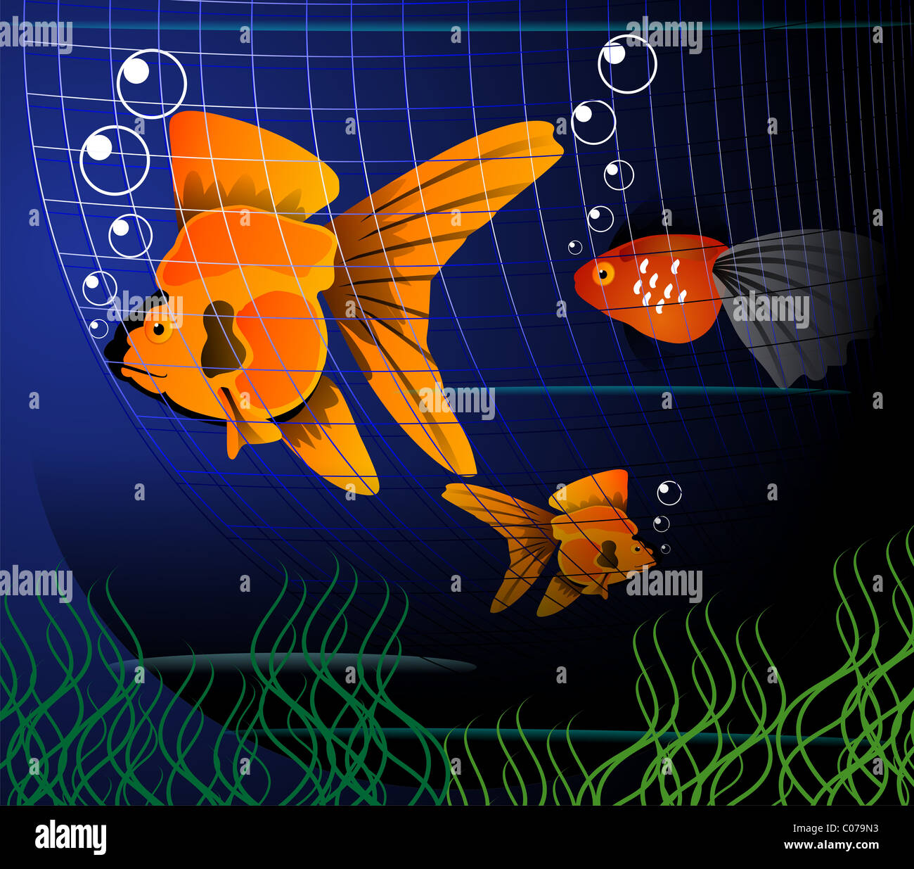 Digital image of golden fishes. The artist is feeling unhappy for the ...