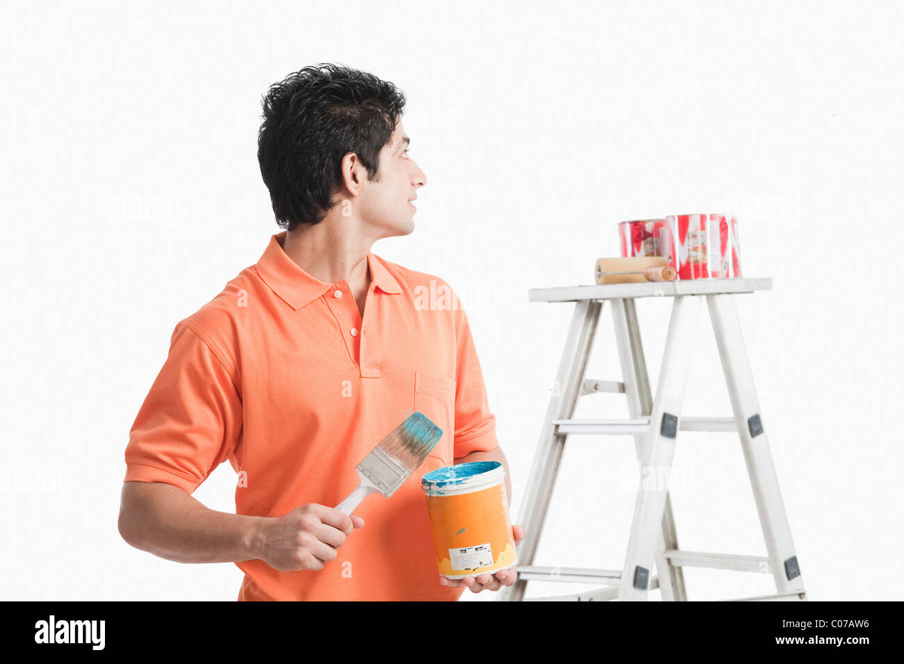 Ladder holding asia hi-res stock photography and images - Alamy