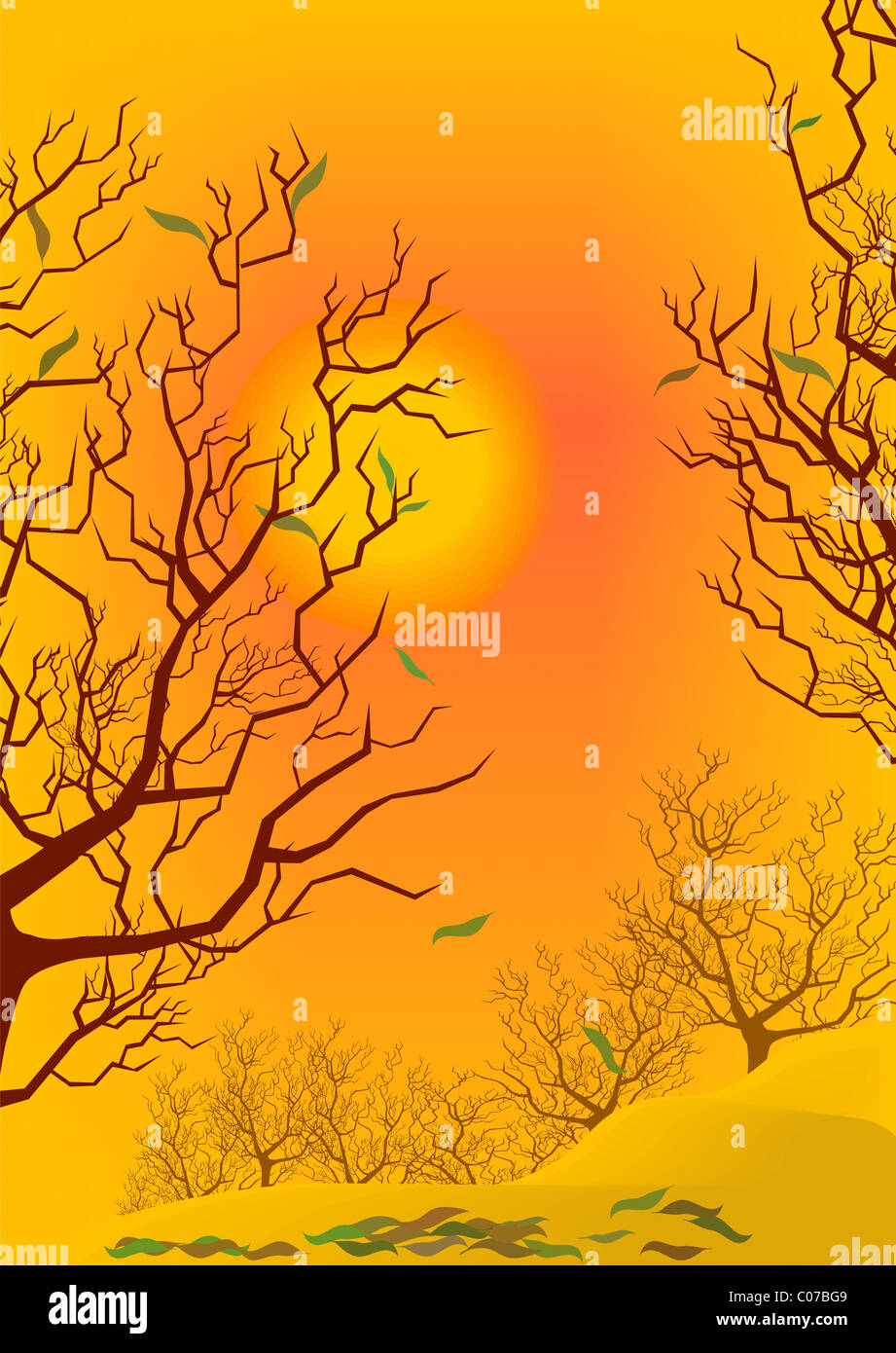 Digital image of drying trees. The artist is feeling a sense of sorrow ...