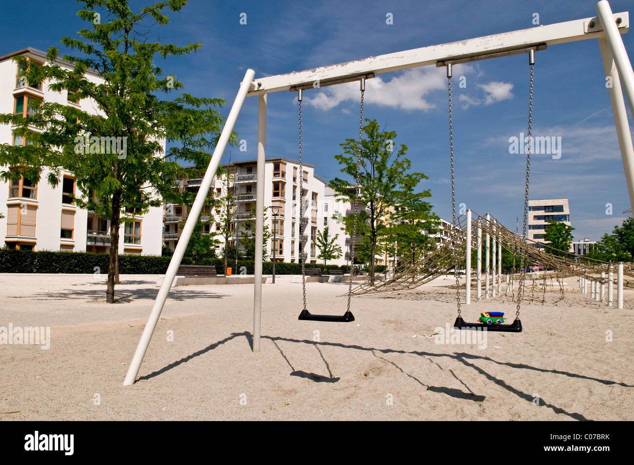 New, large and modern play ground in a new estate, Arnulfpark, Munich ...